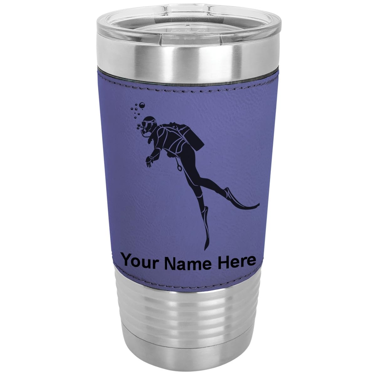 LaserGram 20oz Vacuum Insulated Tumbler Mug, Scuba Diver, Personalized Engraving Included (Faux Leather, Dark Purple)