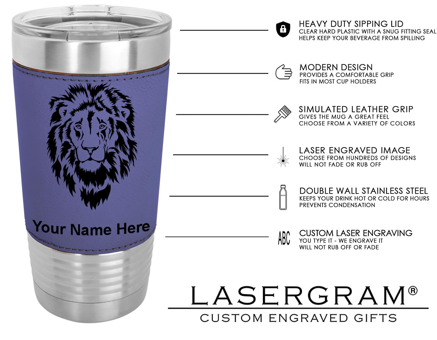 LaserGram 20oz Vacuum Insulated Tumbler Mug, Chef Hat, Personalized Engraving Included (Faux Leather, Dark Purple)