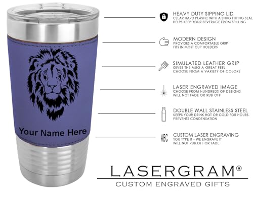 LaserGram 20oz Vacuum Insulated Tumbler Mug, Compass Rose, Personalized Engraving Included (Faux Leather, Dark Purple)