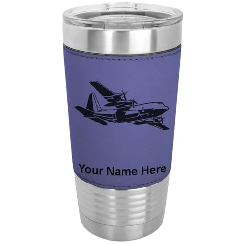 LaserGram 20oz Vacuum Insulated Tumbler Mug, Cargo Airplane, Personalized Engraving Included (Faux Leather, Dark Purple)