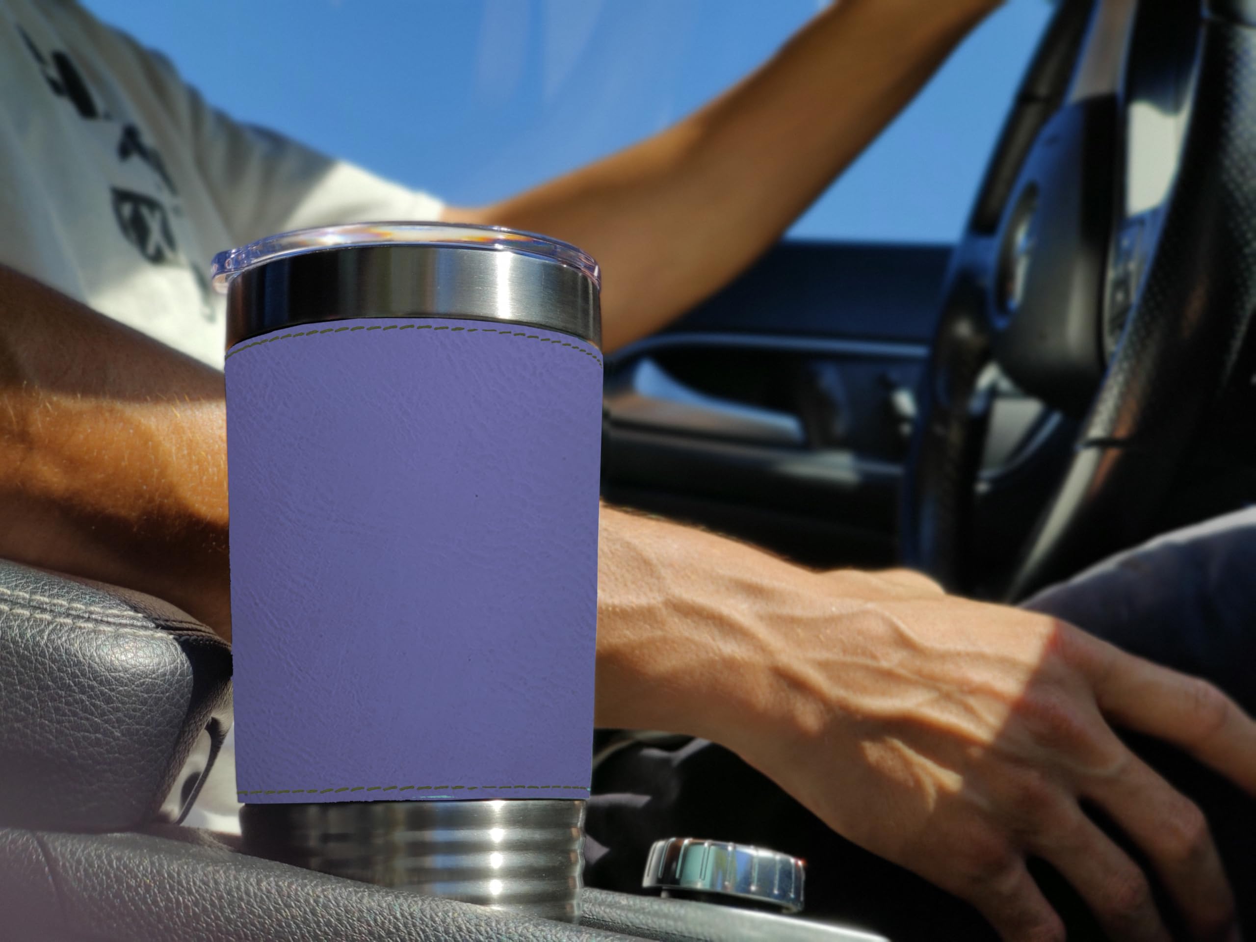 LaserGram 20oz Vacuum Insulated Tumbler Mug, Musical Notes, Personalized Engraving Included (Faux Leather, Dark Purple)