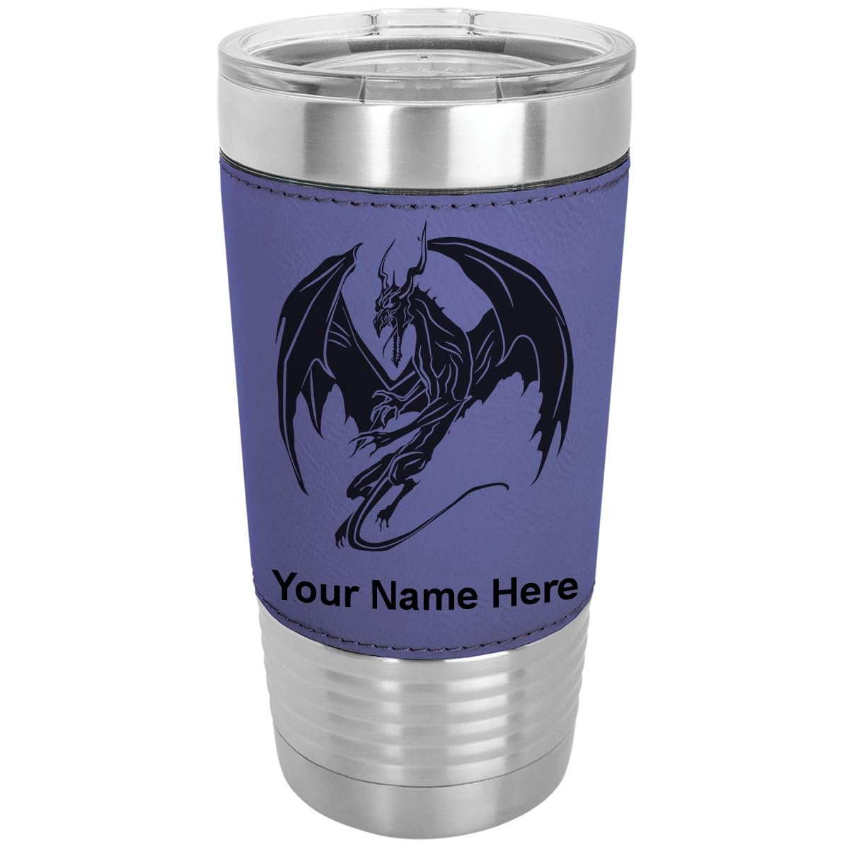 LaserGram 20oz Vacuum Insulated Tumbler Mug, Dragon, Personalized Engraving Included (Faux Leather, Dark Purple)