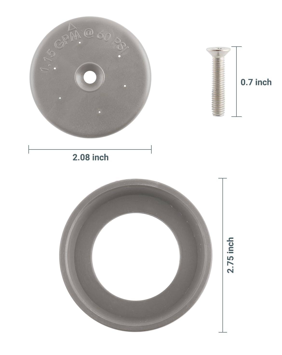 Phivan Pre-Rinse Spray Valve Repair Kit 1.15 GPM Spray Face Bumper and Screw Repair Part for All Commercial Sink Kitchen Faucet Dish Sprayer (Gray)