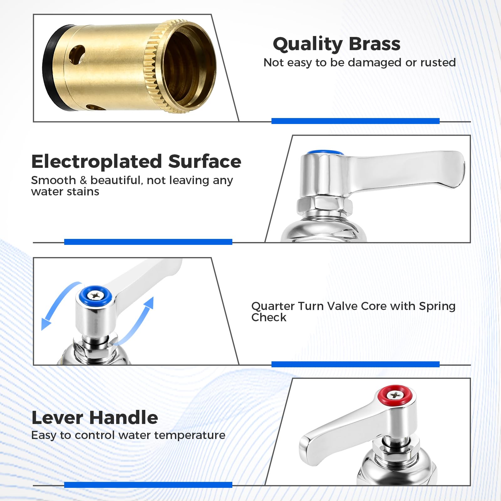 MOOTVGOO 2 Pack Handle Stem Assembly, Blue Cold and Red Hot Side Spindle Assembly Valve Replacement for T&S Brass Faucets, Replace 002714-40 002713-40