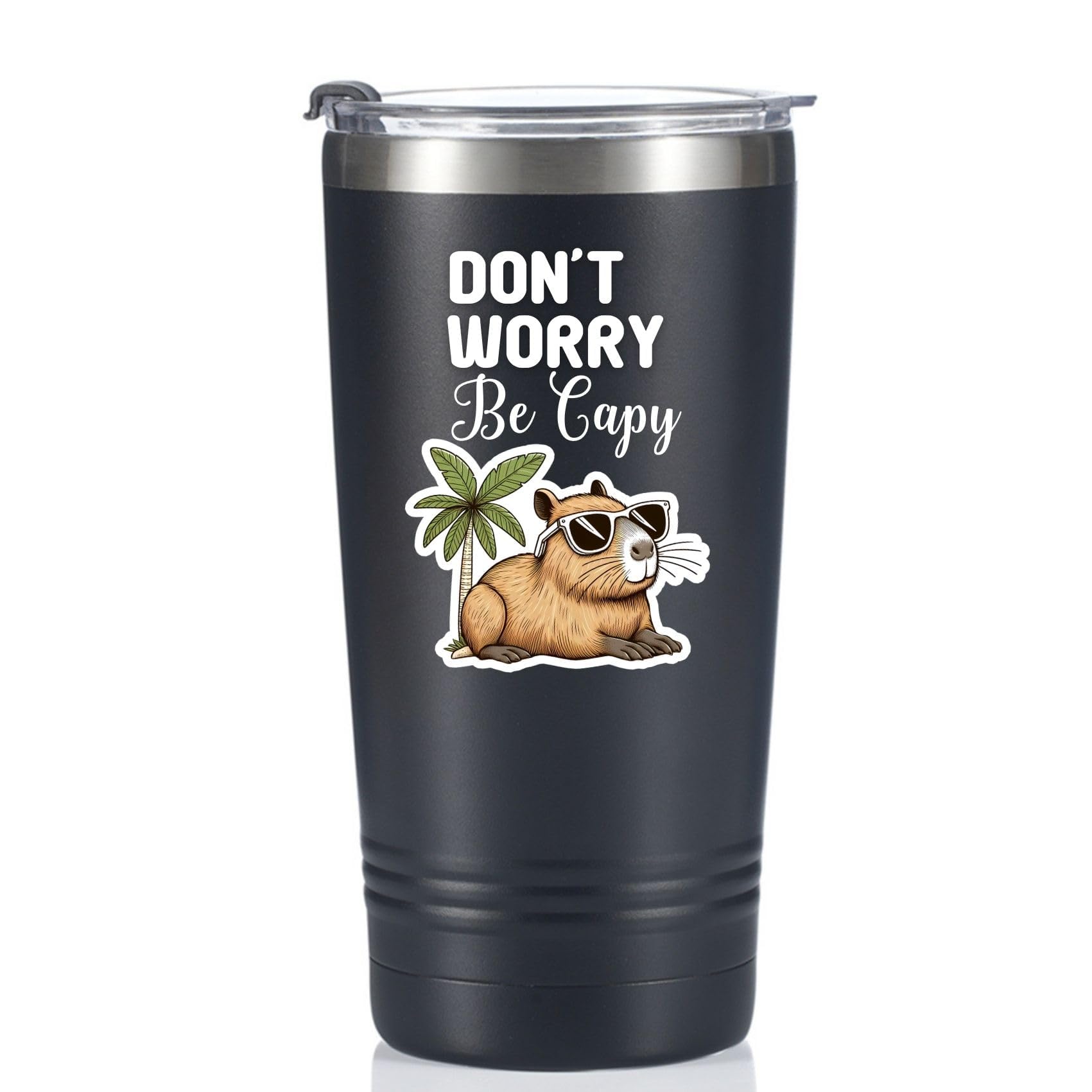 Capybara Gifts, Don't Worry Be Capy, Capybara Themed Gifts for Girls, Women, Capybara Lovers, Onebttle Stainless Steel Tumbler 20OZ Black