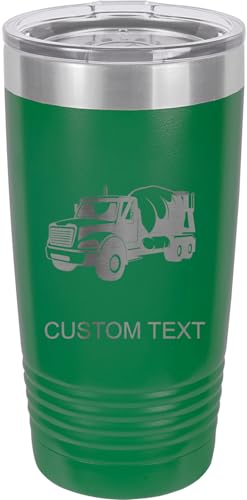 Concrete Mixing Truck 20-Ounce Vacuum Insulated Stainless Steel Tumbler Customized Double-Walled Custom Laser Engraved, Coffee Mug, Personalized, Green