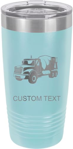 Concrete Mixing Truck 20-Ounce Vacuum Insulated Stainless Steel Tumbler Customized Double-Walled Custom Laser Engraved, Coffee Mug, Personalized, Light Blue