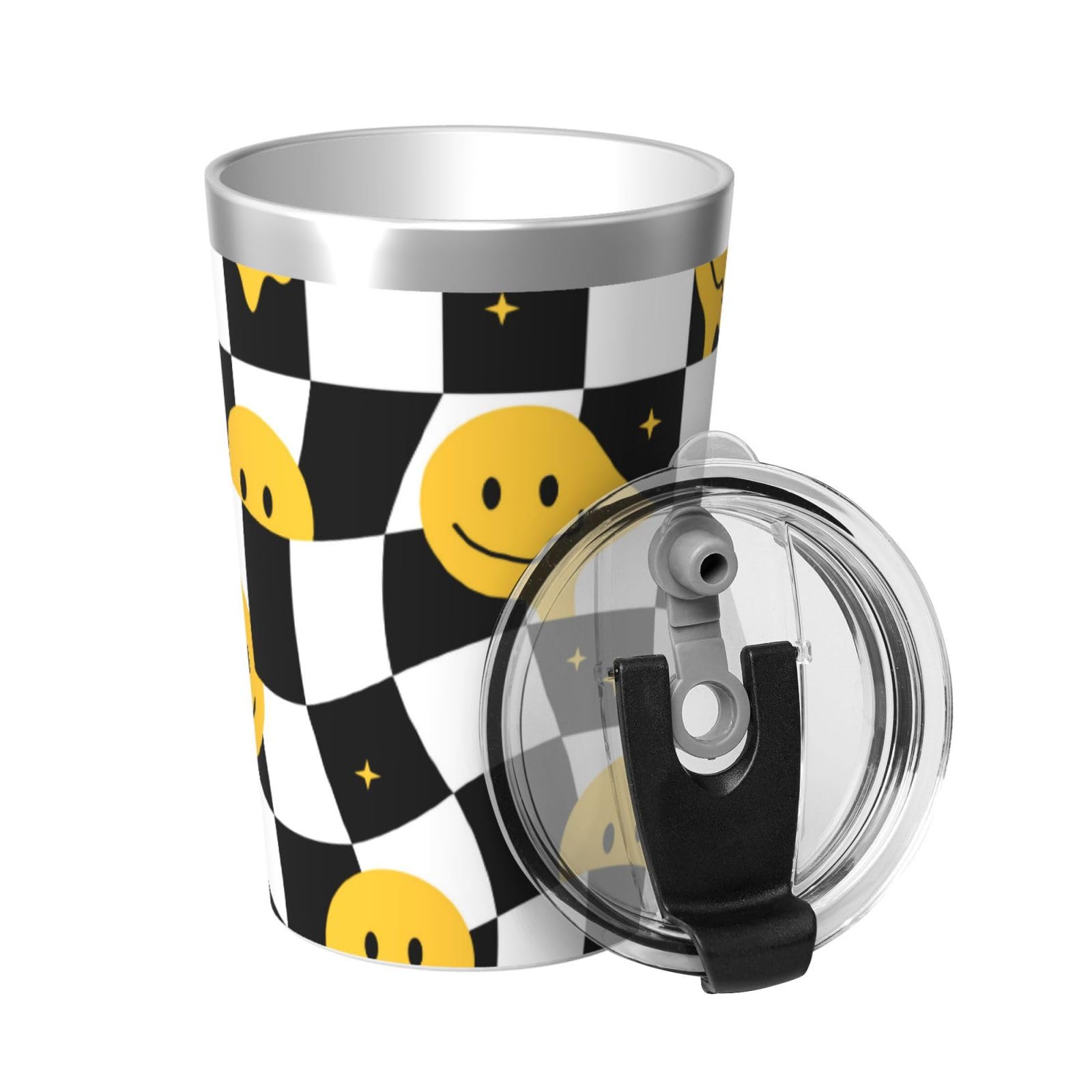 PAYOHTO Funny Melt Smile Faces Geometry Pattern Insulated Stainless Steel Tumbler 12 oz Thermos Come with Straw Kids Leak-Proof Travel Mug Cup