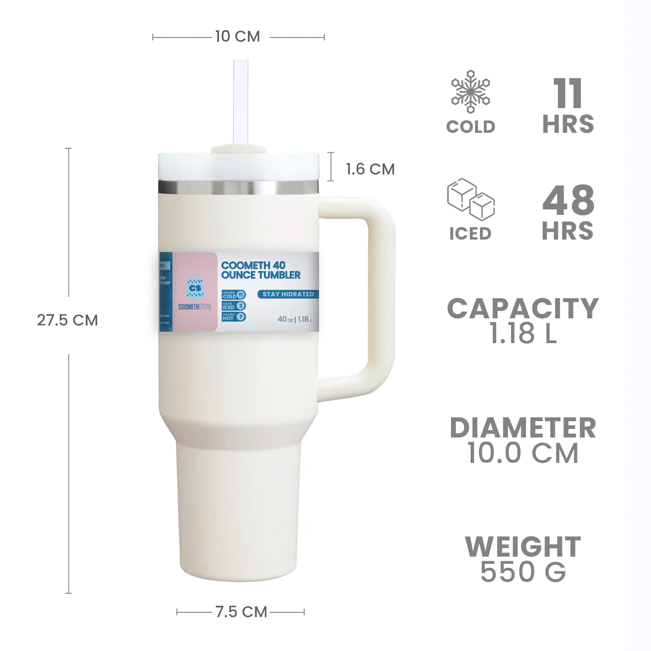 Insulated 40 oz Tumbler with Handle and Straw - Double-Walled Stainless Steel, BPA-Free, Excellent Temperature Retention, Leak-Proof Design