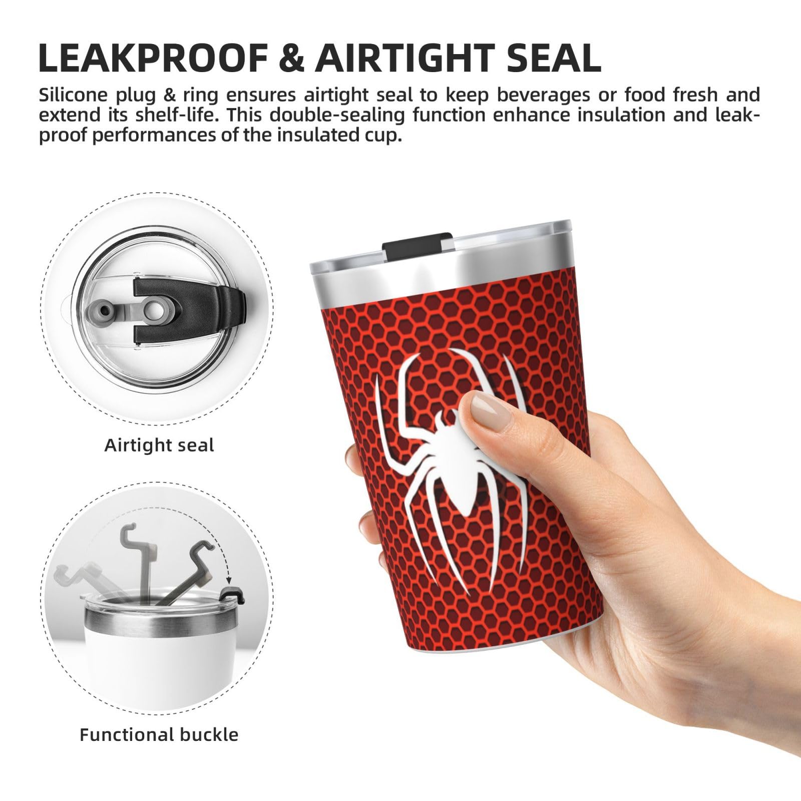 PAYOHTO Red Spider Skin Pattern Superhero Insulated Stainless Steel Tumbler 12 oz Thermos Come with Straw Kids Leak-Proof Travel Mug Cup