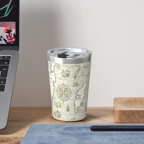 PAYOHTO Vintage Nautical Route Map Insulated Stainless Steel Tumbler 12 oz Thermos Come with Straw Kids Leak-Proof Travel Mug Cup