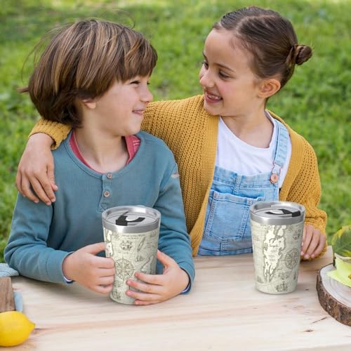 PAYOHTO Vintage Nautical Route Map Insulated Stainless Steel Tumbler 12 oz Thermos Come with Straw Kids Leak-Proof Travel Mug Cup