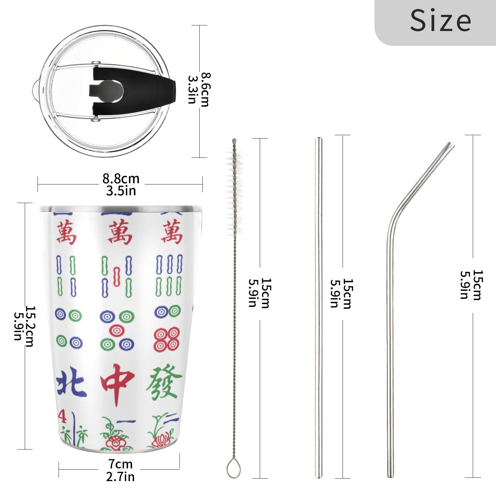 Mahjong Game Tumbler Stainless Steel Insulated Cup Travel Mug for Coffee Double Wall Vacuum Thermos with Straw and Lid 20oz