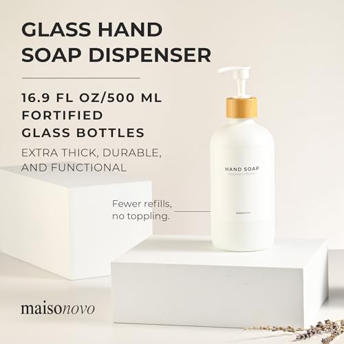 MaisoNovo Soap Dispenser 1-Piece Set | 16.9oz White Bottles with White Bamboo Pump