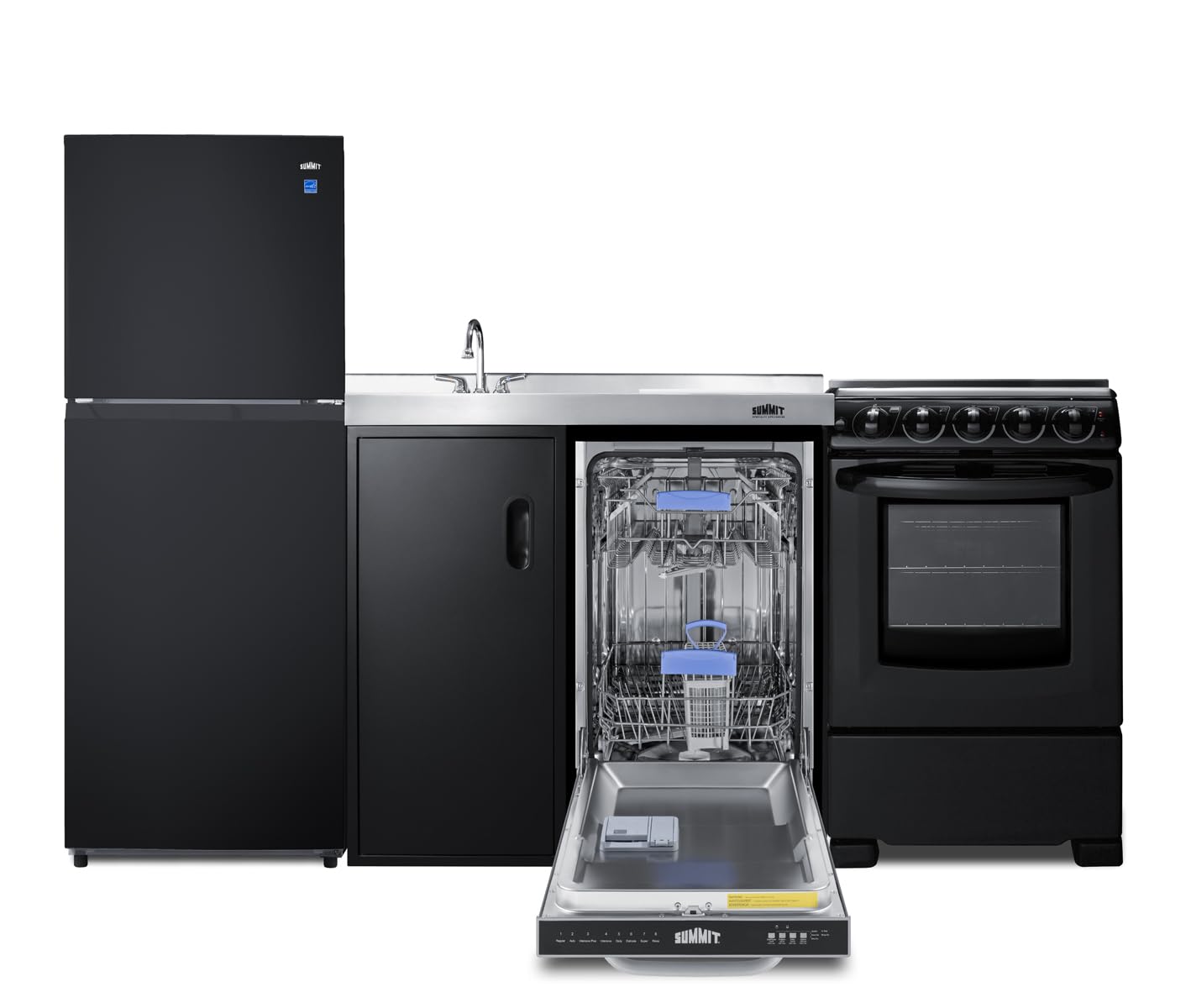 Summit Appliance ACK80HT 80" Wide All-in-One Kitchenette with Electric Range, Dishwasher, Refrigerator, Sink with Faucet, and Storage Cabinet