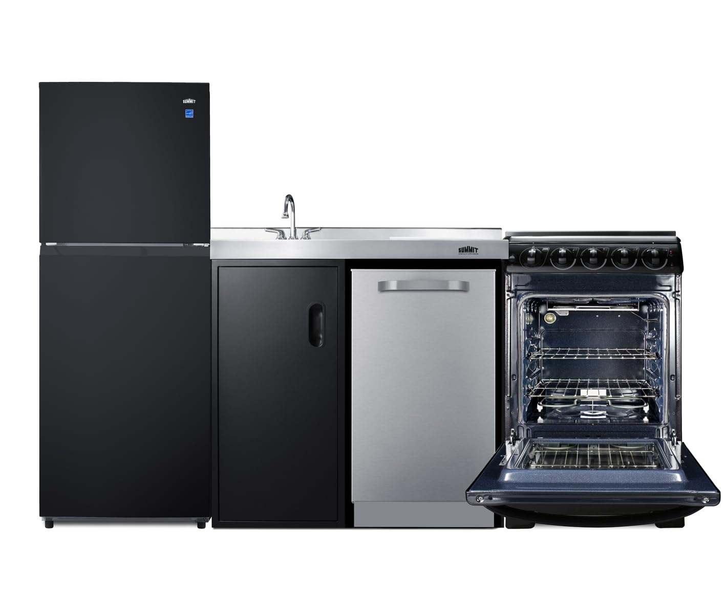 Summit Appliance ACK80HT 80" Wide All-in-One Kitchenette with Electric Range, Dishwasher, Refrigerator, Sink with Faucet, and Storage Cabinet