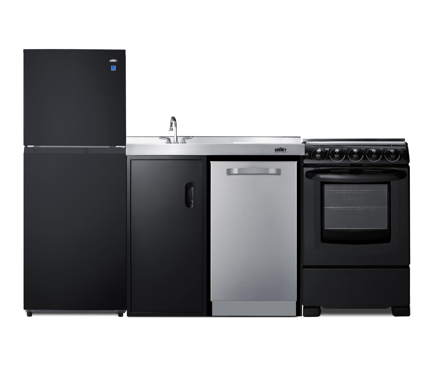 Summit Appliance ACK80HT 80" Wide All-in-One Kitchenette with Electric Range, Dishwasher, Refrigerator, Sink with Faucet, and Storage Cabinet