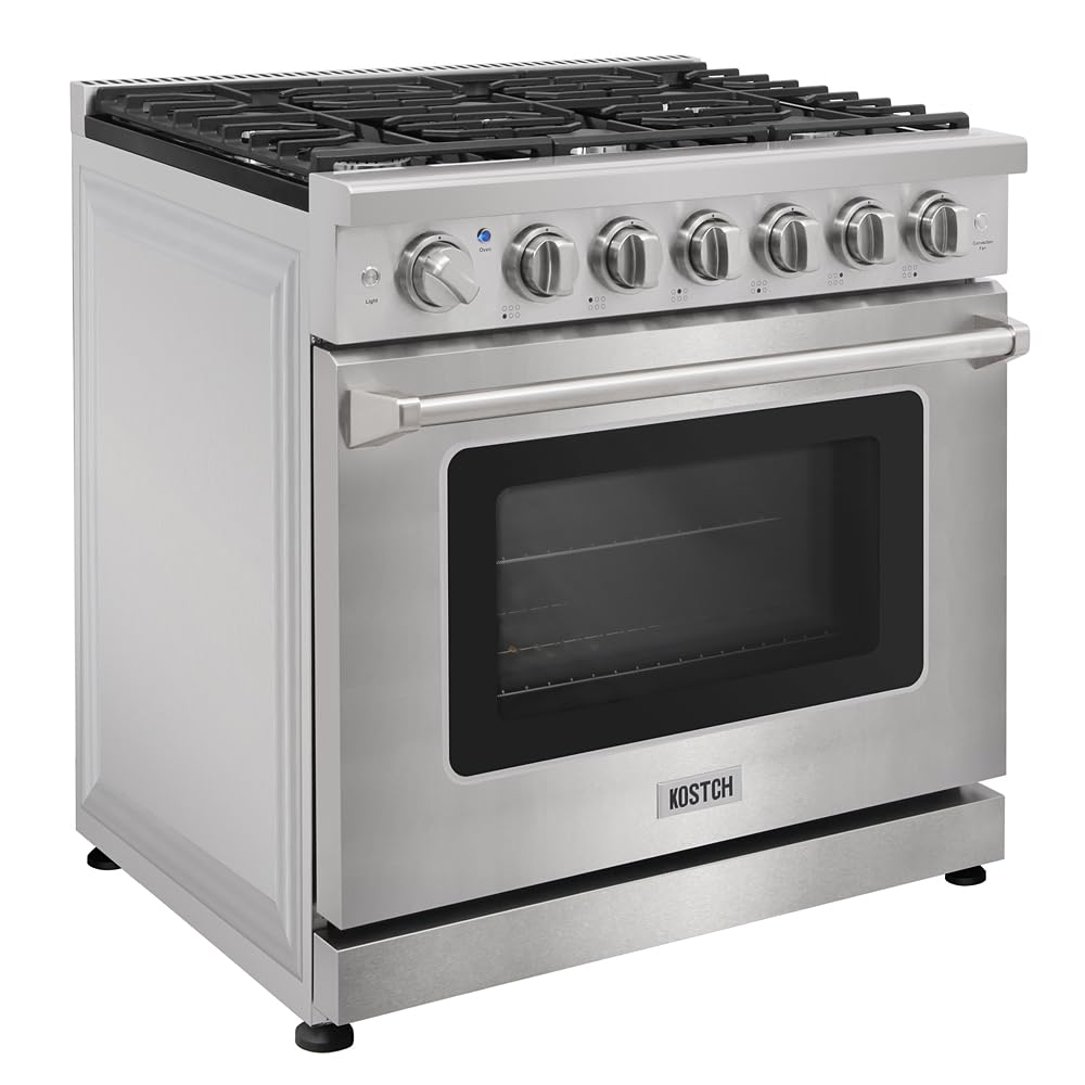 KOSTCH 36 inch Professional Freestanding Pro-Style Propane Gas Range with 6 Burners, 6.0 cu.ft. Oven Capacity, in Stainless Steel - KOS-36RG03MLP (Stainless Steel)