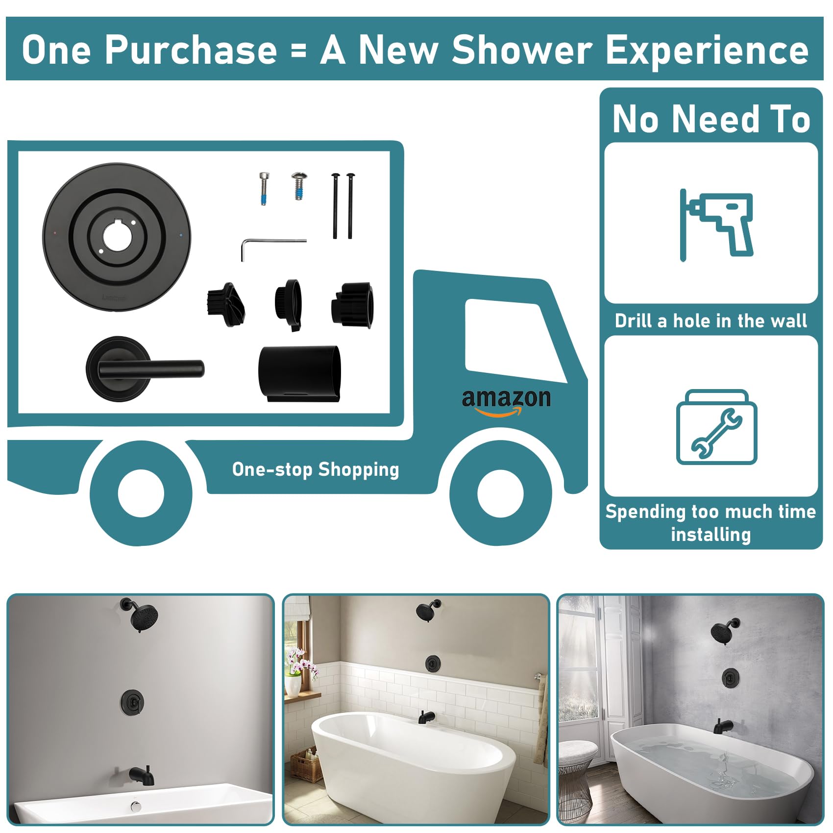 Matte Black Shower Handle Compatible with moen T2901BL Black Shower Trim Kit, Easy to Install, Round Matte Black Shower Handle Trim Kit Only, Requires 2510 valve