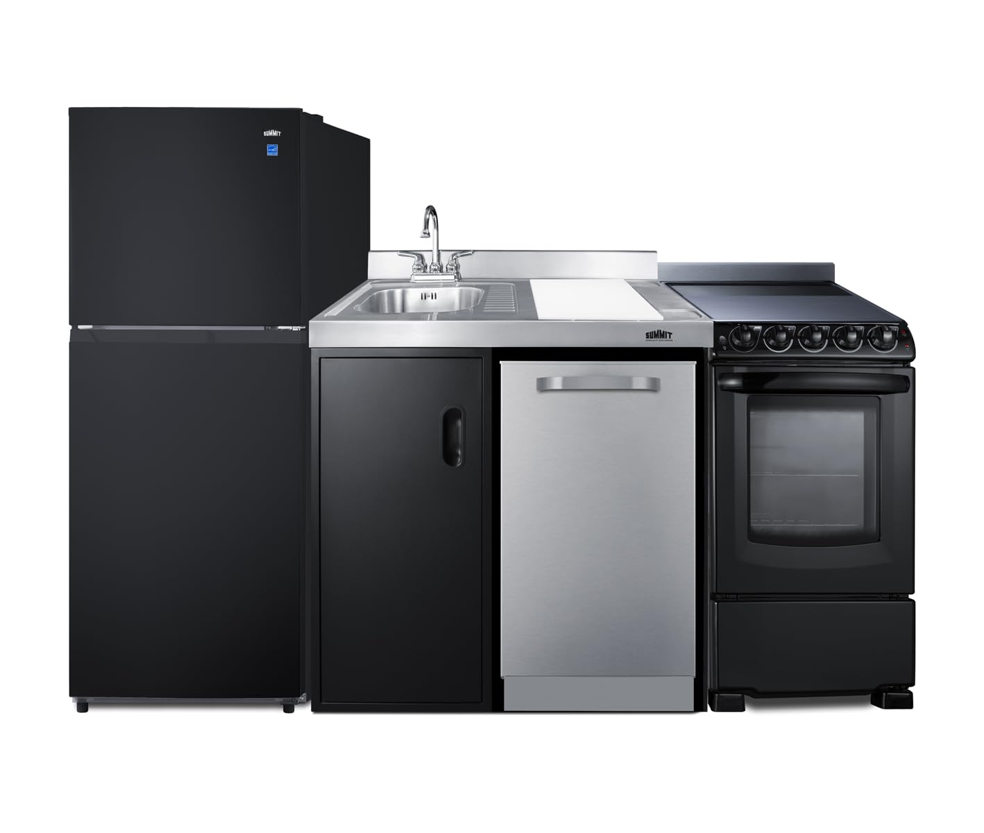 Summit Appliance ACK80HT 80" Wide All-in-One Kitchenette with Electric Range, Dishwasher, Refrigerator, Sink with Faucet, and Storage Cabinet