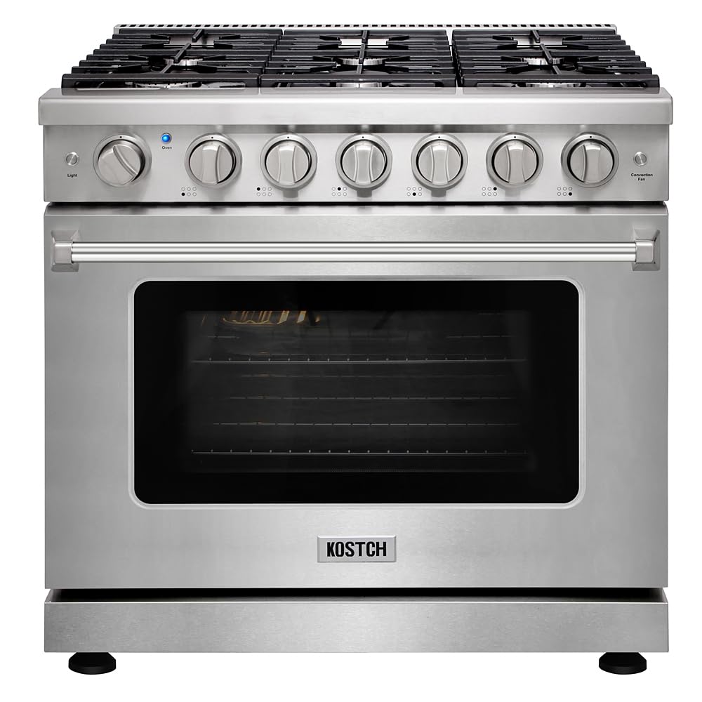 KOSTCH 36 inch Professional Freestanding Pro-Style Propane Gas Range with 6 Burners, 6.0 cu.ft. Oven Capacity, in Stainless Steel - KOS-36RG03MLP (Stainless Steel)