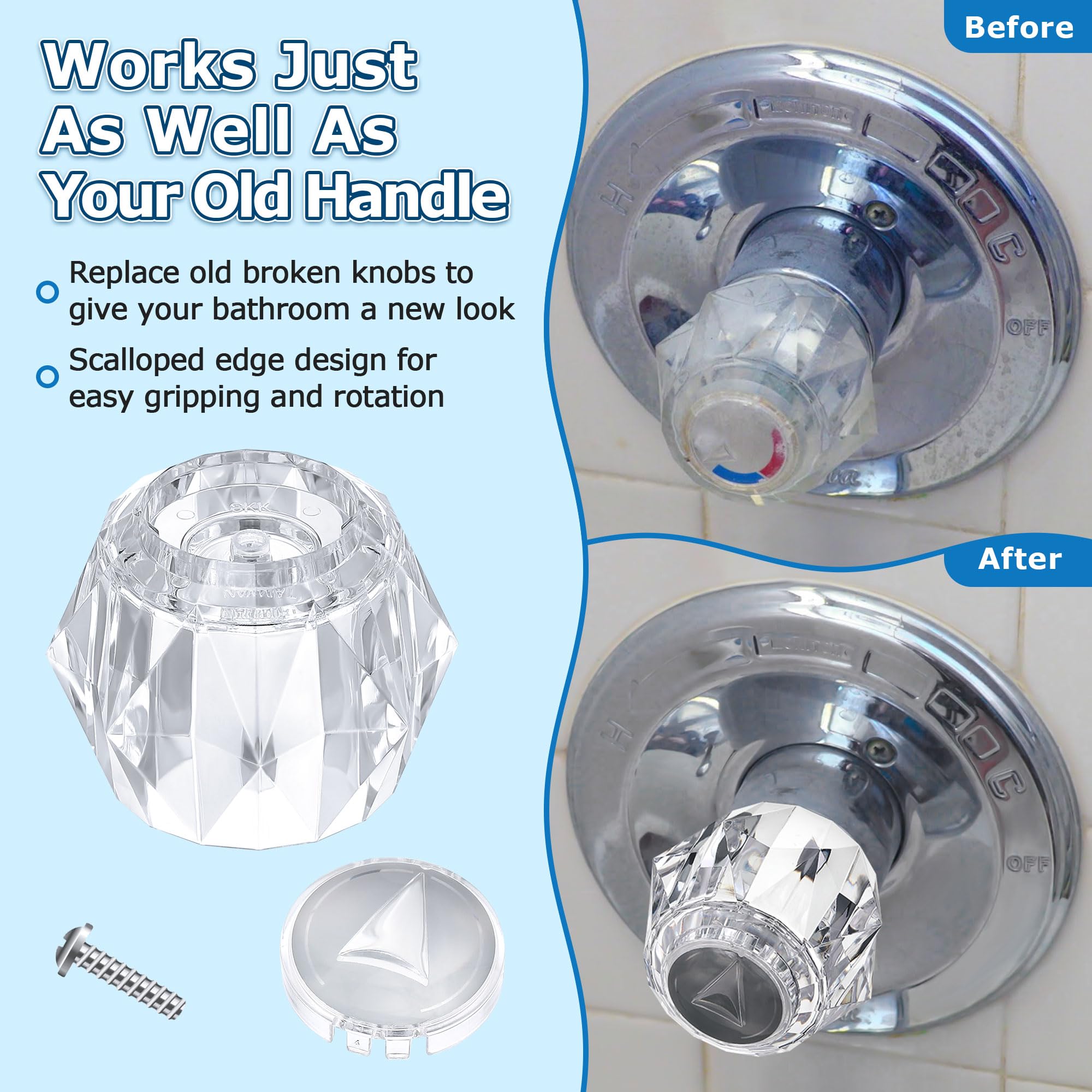 Dreyoo Shower Faucet Handle Replacement for H71, Shower Handle Compatible with Delta Faucet Single Handle Tub Faucets, Shower Knob with Button and Screw, Clear Acrylic