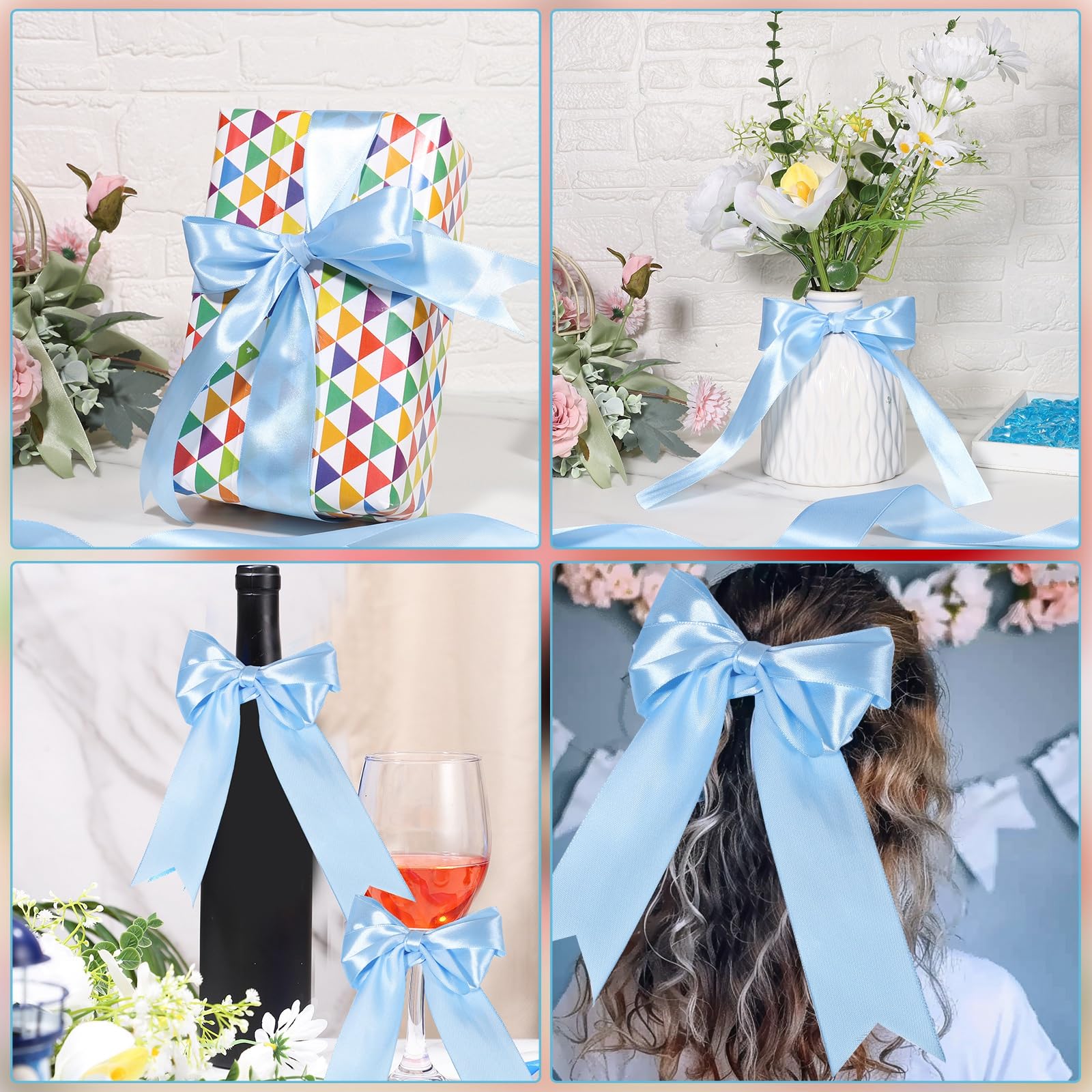 Blue Ribbon 60 Yards 1 1/2 Inch Light Blue Ribbon Baby Blue Satin Ribbon for Flower Bouquet Gift Wrapping Baby Shower Bows Craft Wedding Easter Graduation Decor