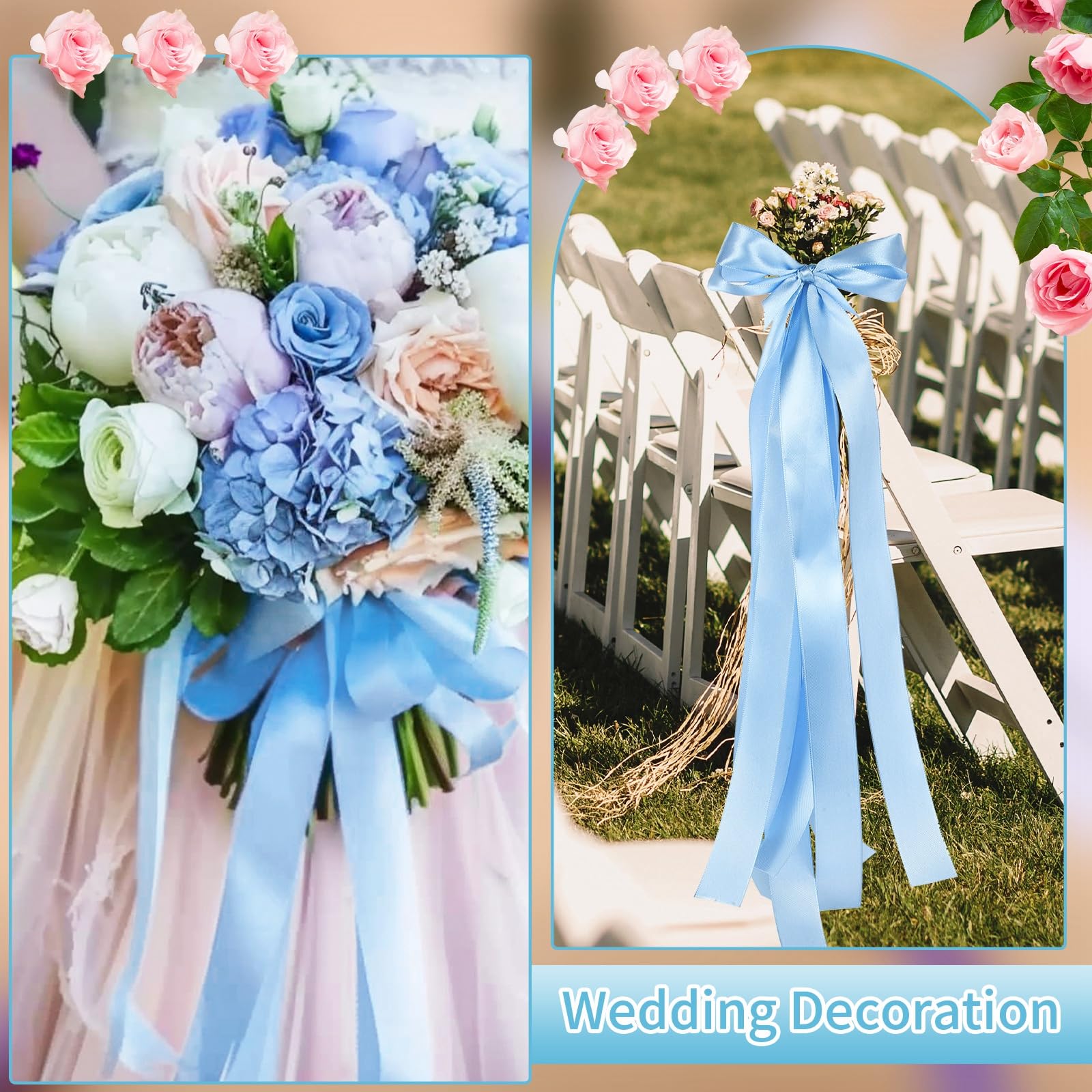 Blue Ribbon 60 Yards 1 1/2 Inch Light Blue Ribbon Baby Blue Satin Ribbon for Flower Bouquet Gift Wrapping Baby Shower Bows Craft Wedding Easter Graduation Decor