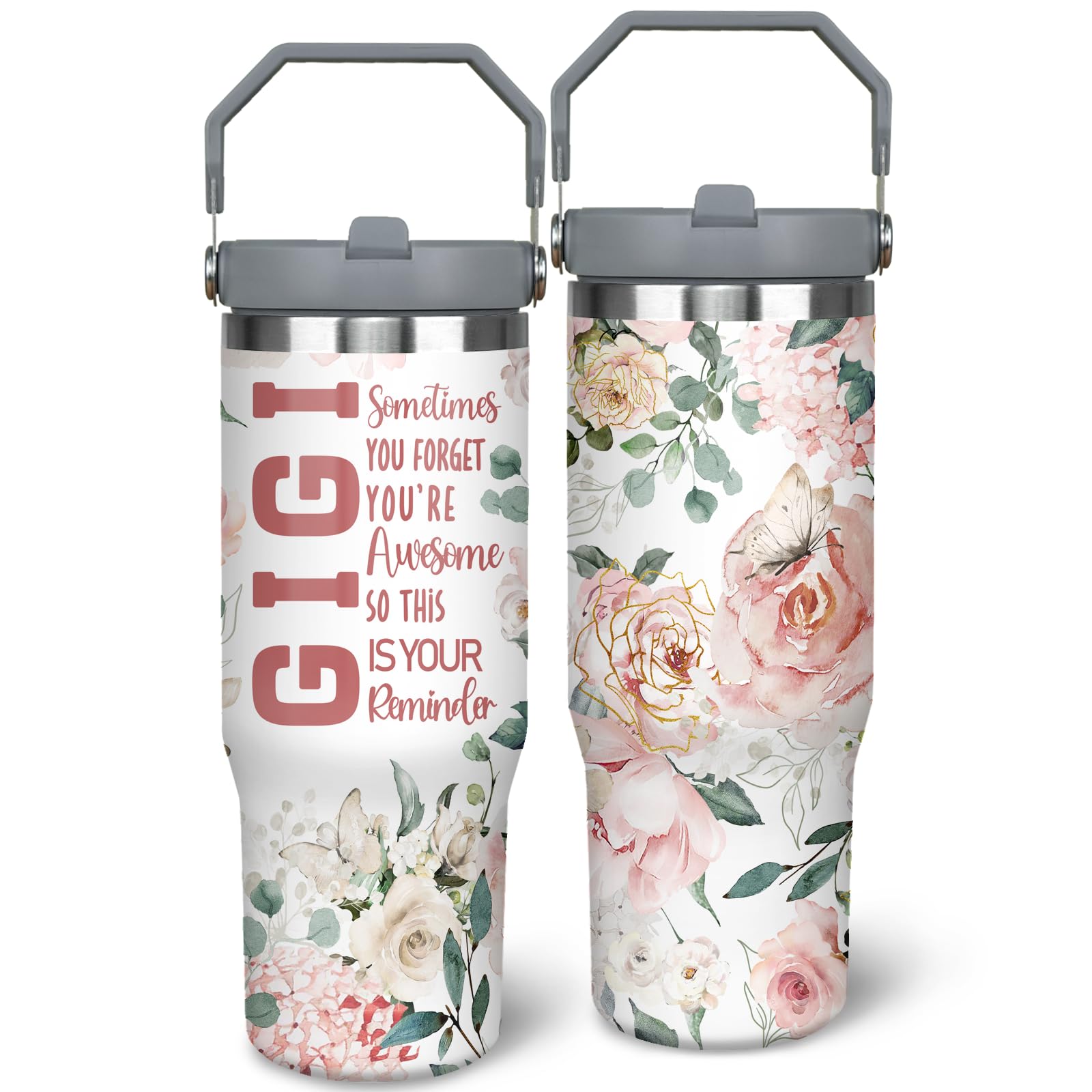 ysnifeiw 30oz Grandma Tumbler with Handle and Straw, Stainless Steel Insulated Nana Cup with Top Handle and Lid, Grandma Coofee Mug Christmas Birthday Gifts for Grammy/Gigi/Mimi