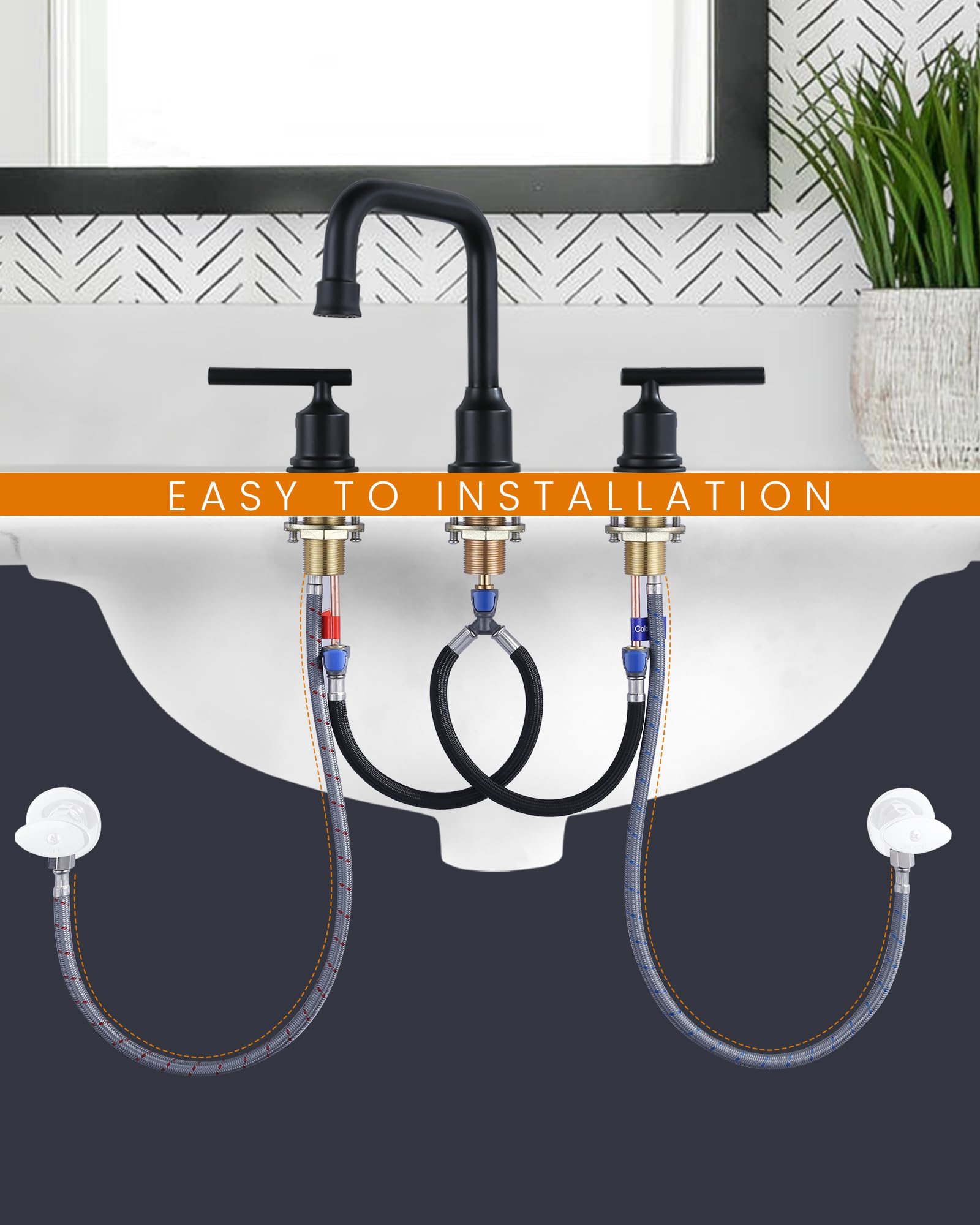 Faucet Supply Lines: WOWOW 40" Bathroom Sink Faucet Hose, Braided Nylon cUPC Supply Lines 3/8" Female Compression Thread × M8 Male Connector,Stainless Steel Braided Supply Line(1 Pair)