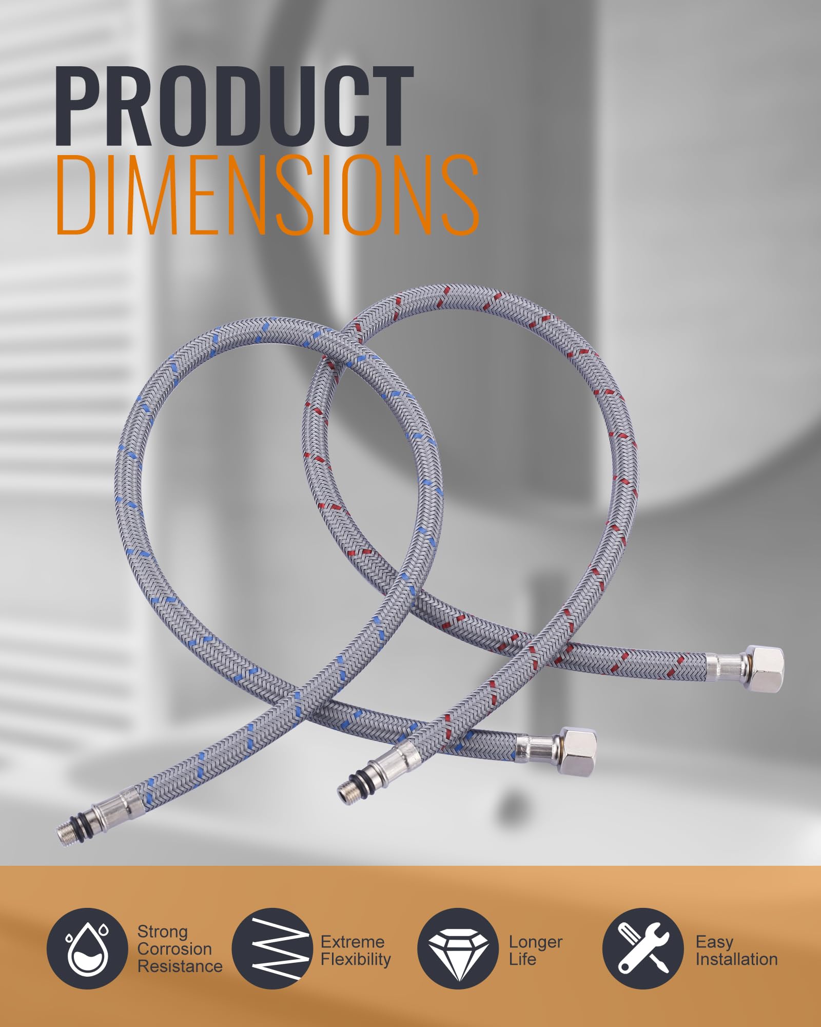 Faucet Supply Lines: WOWOW 40" Bathroom Sink Faucet Hose, Braided Nylon cUPC Supply Lines 3/8" Female Compression Thread × M8 Male Connector,Stainless Steel Braided Supply Line(1 Pair)