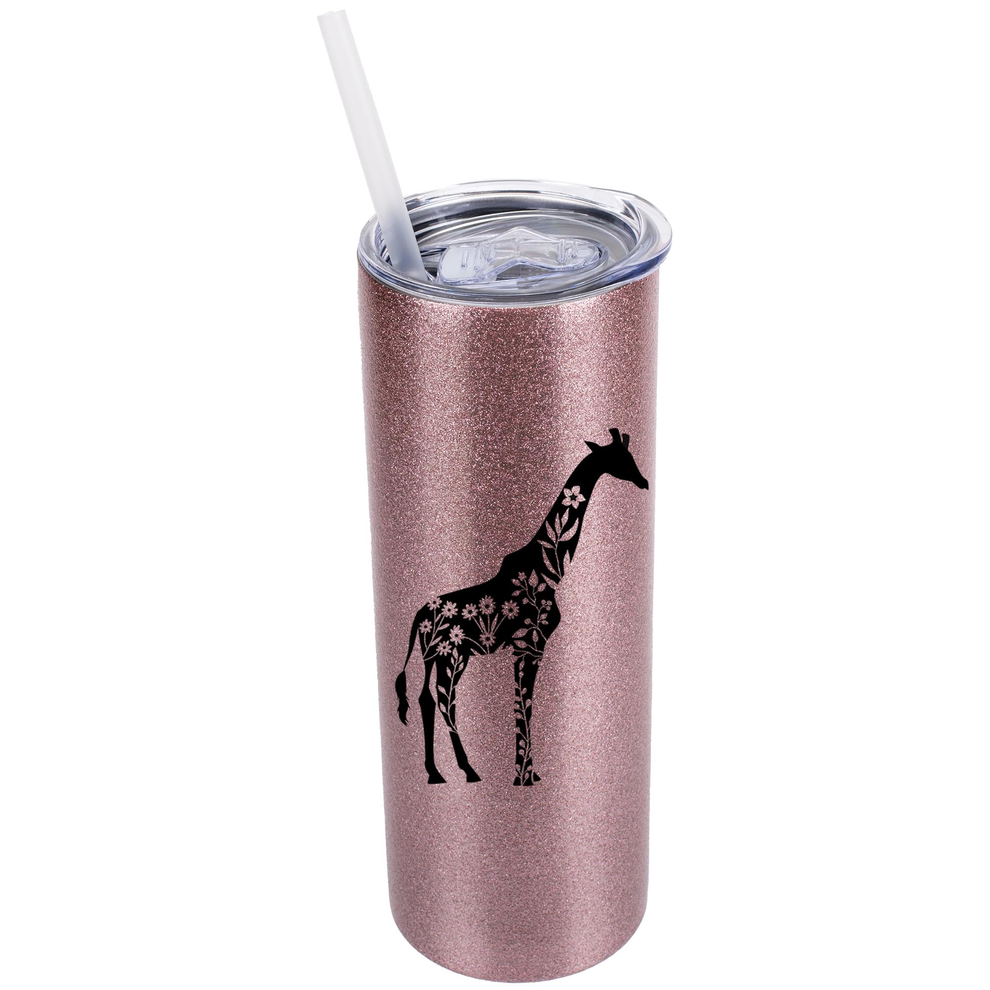 Elanze Designs Cheetah Animal Print Wrap-Around Design 20 Ounce Insulated Stainless Steel Coffee Travel Tumbler Mug Cup, Slide Top Lid & Reusable Straw, Bubblegum Pink Glitter