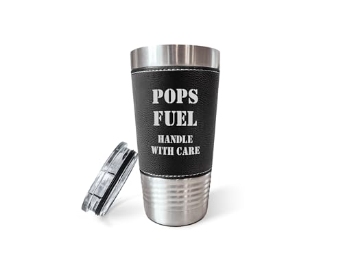 Generic Pops Fuel Engraved Leatherette Tumbler, Gifts For Pops, Unique Gift For First Time Dad Father's Day, Birthday, Appreciation, Retirement, Black