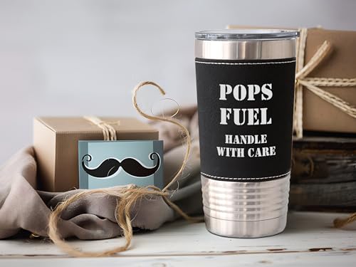 Generic Pops Fuel Engraved Leatherette Tumbler, Gifts For Pops, Unique Gift For First Time Dad Father's Day, Birthday, Appreciation, Retirement, Black