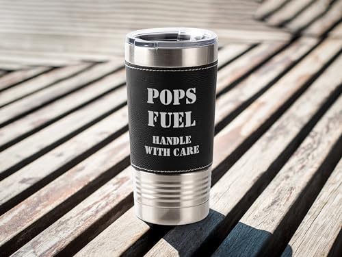 Generic Pops Fuel Engraved Leatherette Tumbler, Gifts For Pops, Unique Gift For First Time Dad Father's Day, Birthday, Appreciation, Retirement, Black