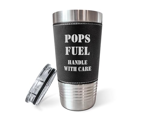 Generic Pops Fuel Engraved Leatherette Tumbler, Gifts For Pops, Unique Gift For First Time Dad Father's Day, Birthday, Appreciation, Retirement, Black