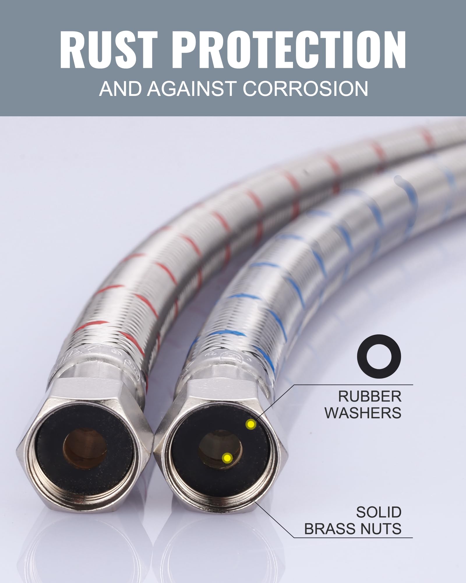 ALEASHA 72” Length Faucet Supply Lines,Flexible Faucet Hose Connector 3/8" to 3/8" Female Compression Thread Stainless Steel Braided Bathroom Kitchen Faucet Extension Water Supply Line,2Pcs