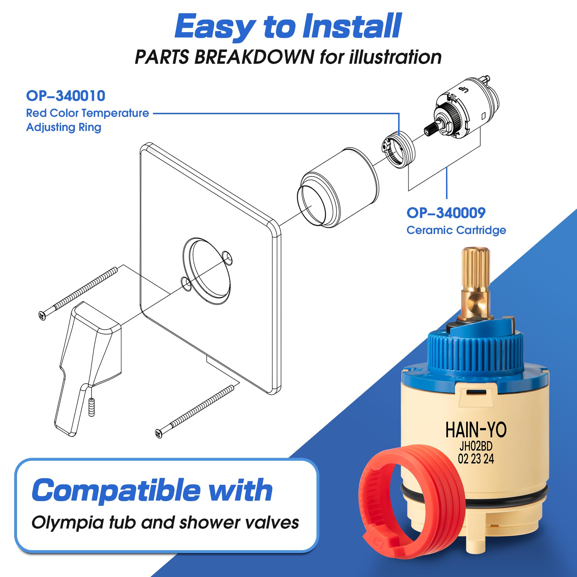 Enhon Pressure Balance Ceramic Disc Cartridge Replacement for OP-340009, Faucet Cartridge Replacement Compatible with Olympia Tub and Shower Valves