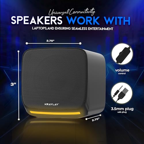 Kraylay Computer Speakers - TV Speakers with 2.0 USB Aux Powered - Monitor Speakers with RGB LED Light - Mini Multimedia Stereo Speaker for Laptop, Tablet and Cellphone