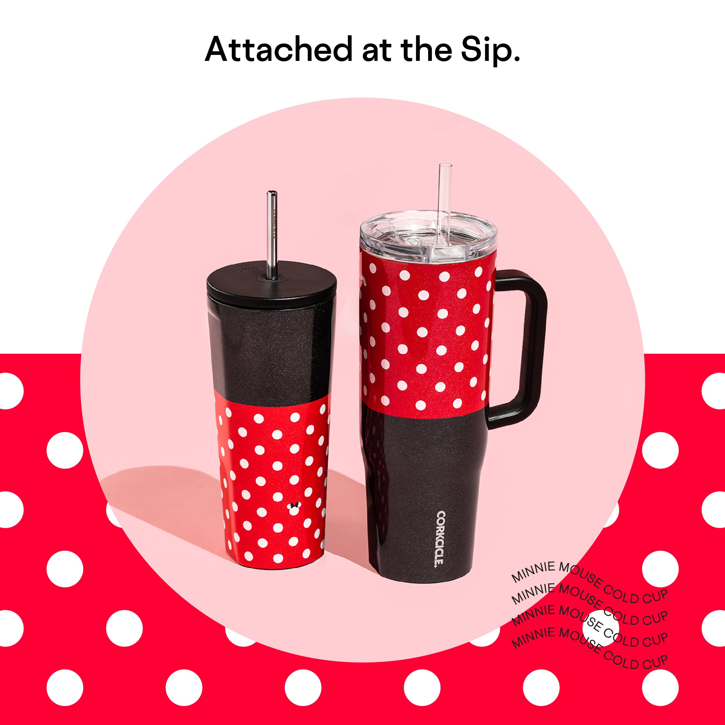 Corkcicle x Disney Minnie Mouse Cold Cup Insulated Tumbler with Lid and Straw, Polka Dot Red, 24 oz – Reusable Water Bottle Keeps Beverages Cold 12hrs, Hot 5hrs – Cupholder Friendly, Flexible Sip Lid