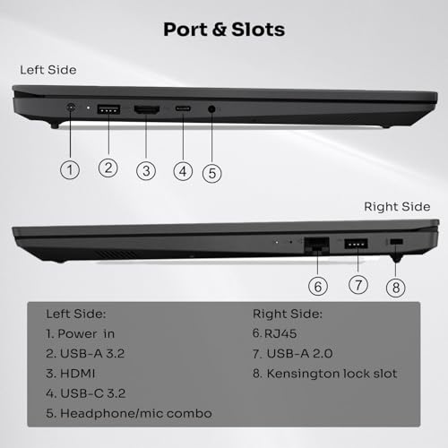Lenovo V-Series V15 Business Laptop, 15.6" FHD Display, AMD Ryzen 7 7730U, 24GB RAM, 1TB SSD, Numeric Keypad, HDMI, RJ45, Webcam, Wi-Fi, Windows 11 Pro, Black