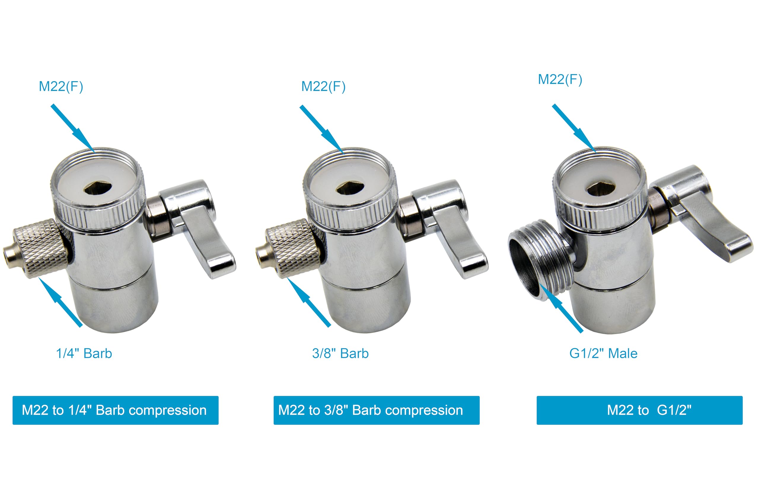 IEUYO Brass Faucet Diverter Valve with Aerator for Kitchen/Bathroom/Shower - 1/4" OD Barb Compression Fitting with Adapters