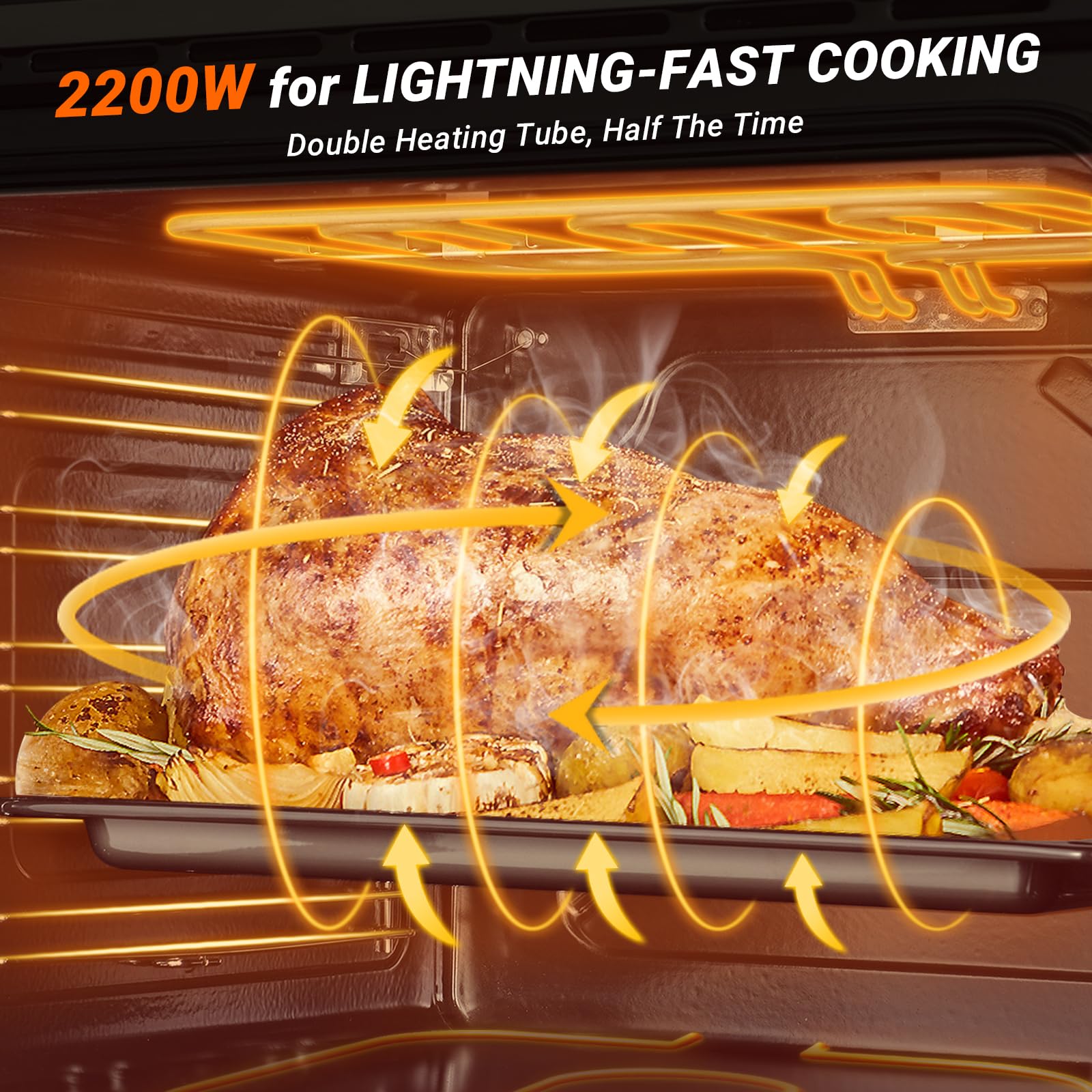 AMZCHEF 24" Single Wall Oven, 2.65 Cu.ft. Built-in Electric Wall Oven with 5 Cooking Functions, 360° ROTATING ROTISSERIE, 2200W, Mechanical Knobs Control, Timer, Stainless Steel Wall Oven for Kitchen