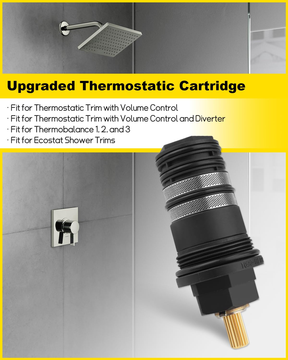 πΌπππππ
ππ
94282000 Thermostatic Cartridge Fit for Hansgrohe Ecostat Showers, Fit for two-hole and three-hole thermostatic tub fillers, 3/4 Inch with Brass Stem