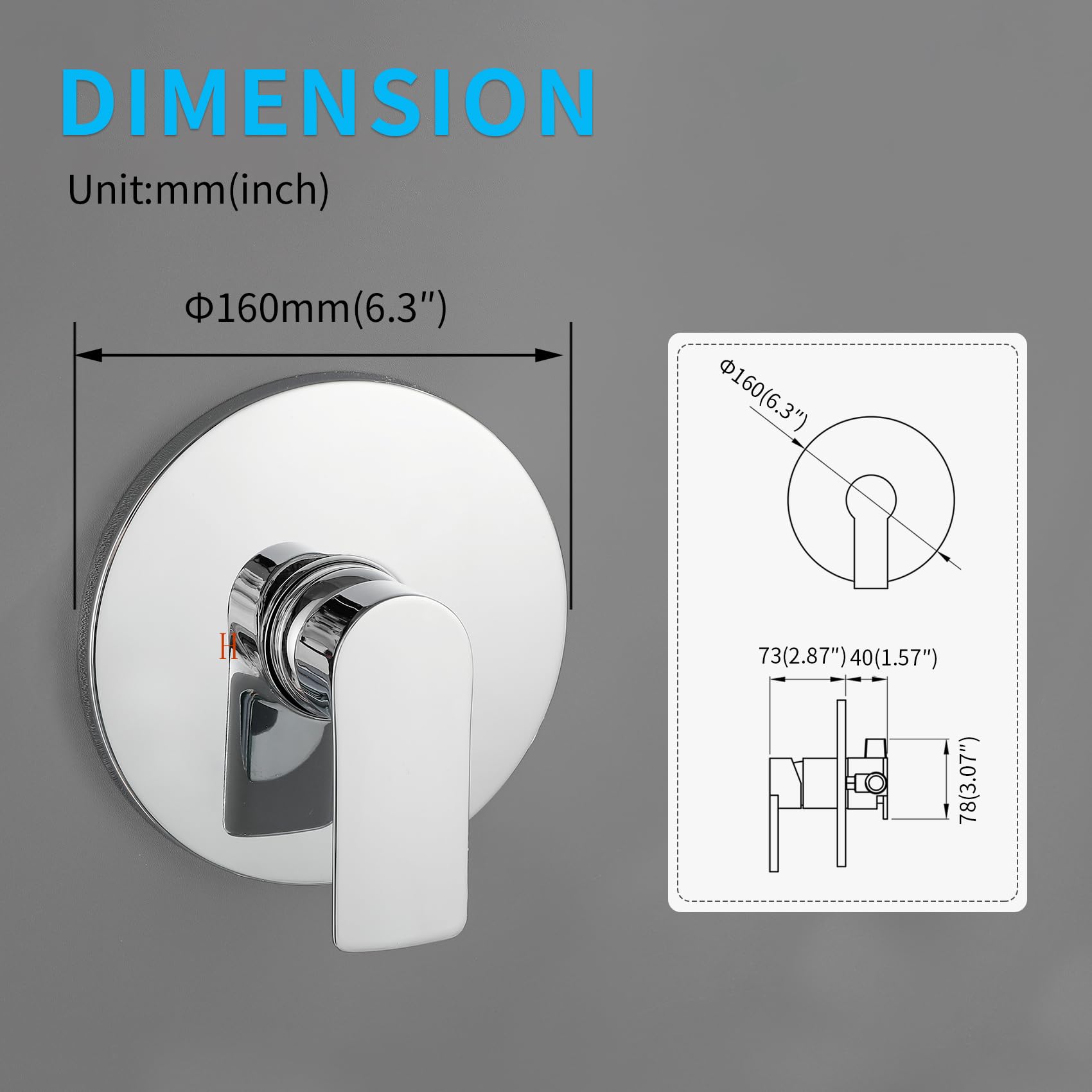 Taplong Round Single-Function Shower Handle Valve Trim Kit Bathroom Shower Valve Set Hot and Cold Mixer Wall Mount Shower Faucet Rough-In Valve-06161K