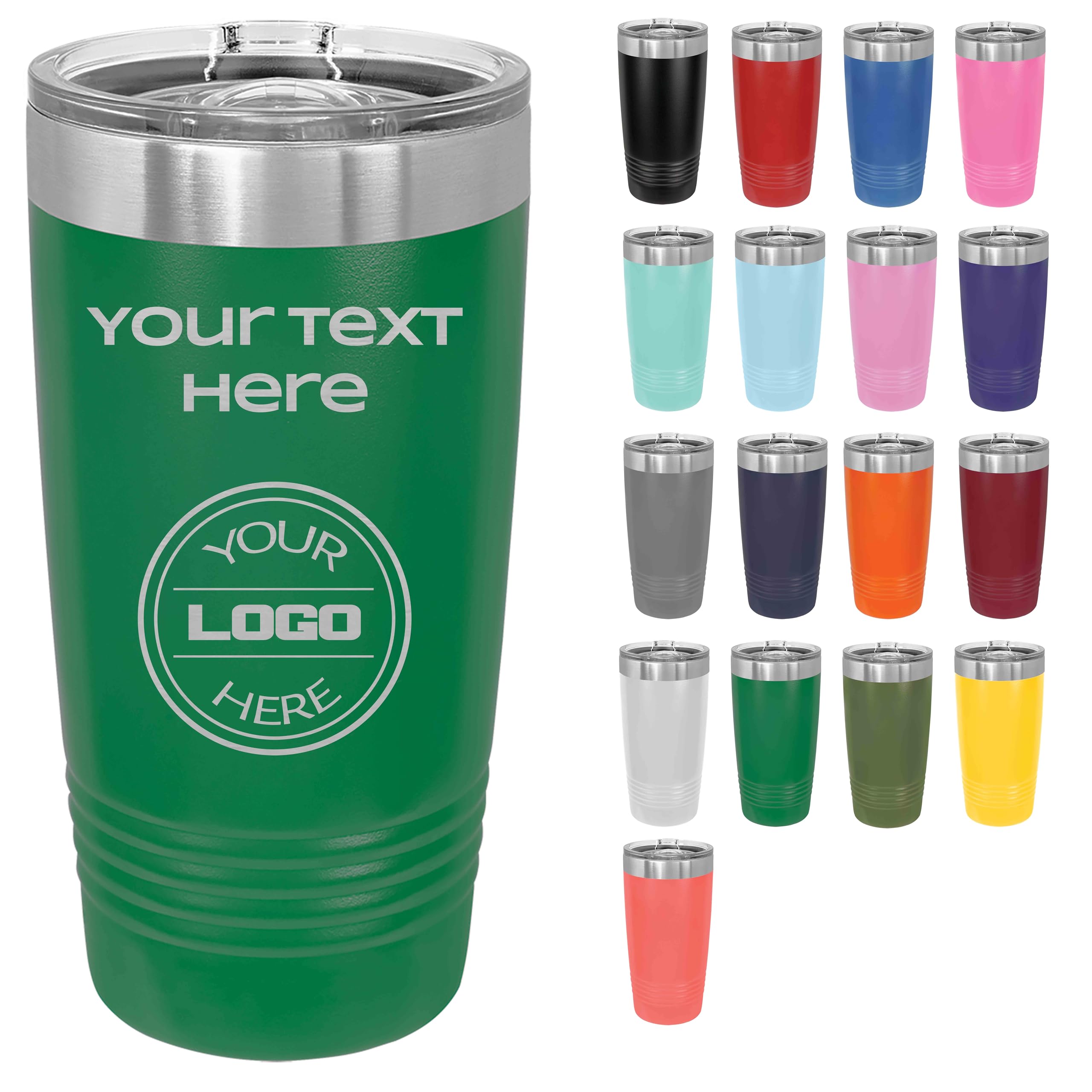 Generic Personalized Tumbler with Slide Lid- Customize Text or Logo-20oz Insulated Cup (Green)