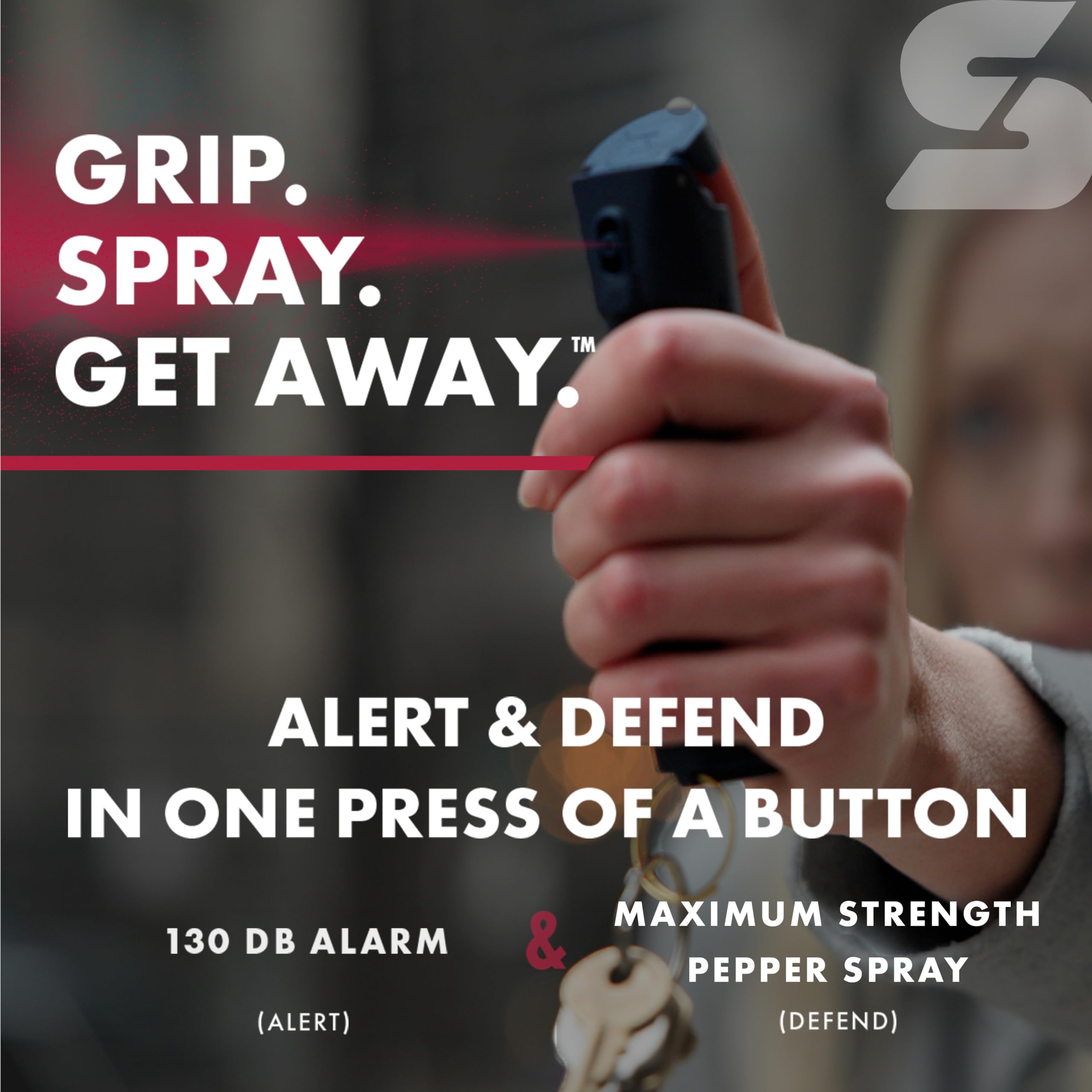 SABRE 2-in-1 Pepper Spray + Personal Alarm, Alert & Defend with One Press or Use Alarm Only, Fast Flip Top Safety with Finger Grip & Tuck-Away Keyring, Maximum Police Strength, UV Marking Dye & 130dB