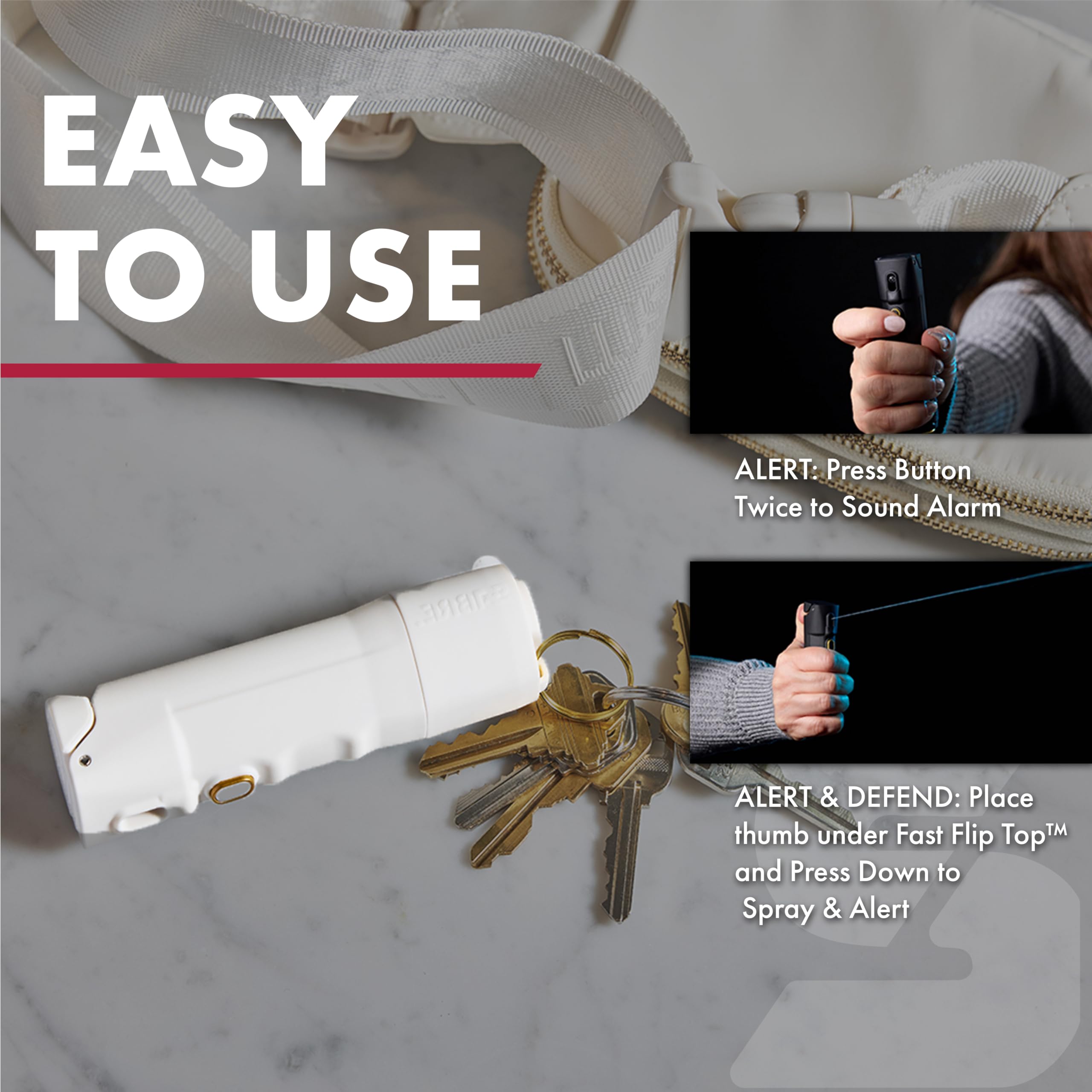 SABRE 2-in-1 Pepper Spray + Personal Alarm, Alert & Defend with One Press or Use Alarm Only, Fast Flip Top Safety with Finger Grip & Tuck-Away Keyring, Maximum Police Strength, UV Marking Dye & 130dB