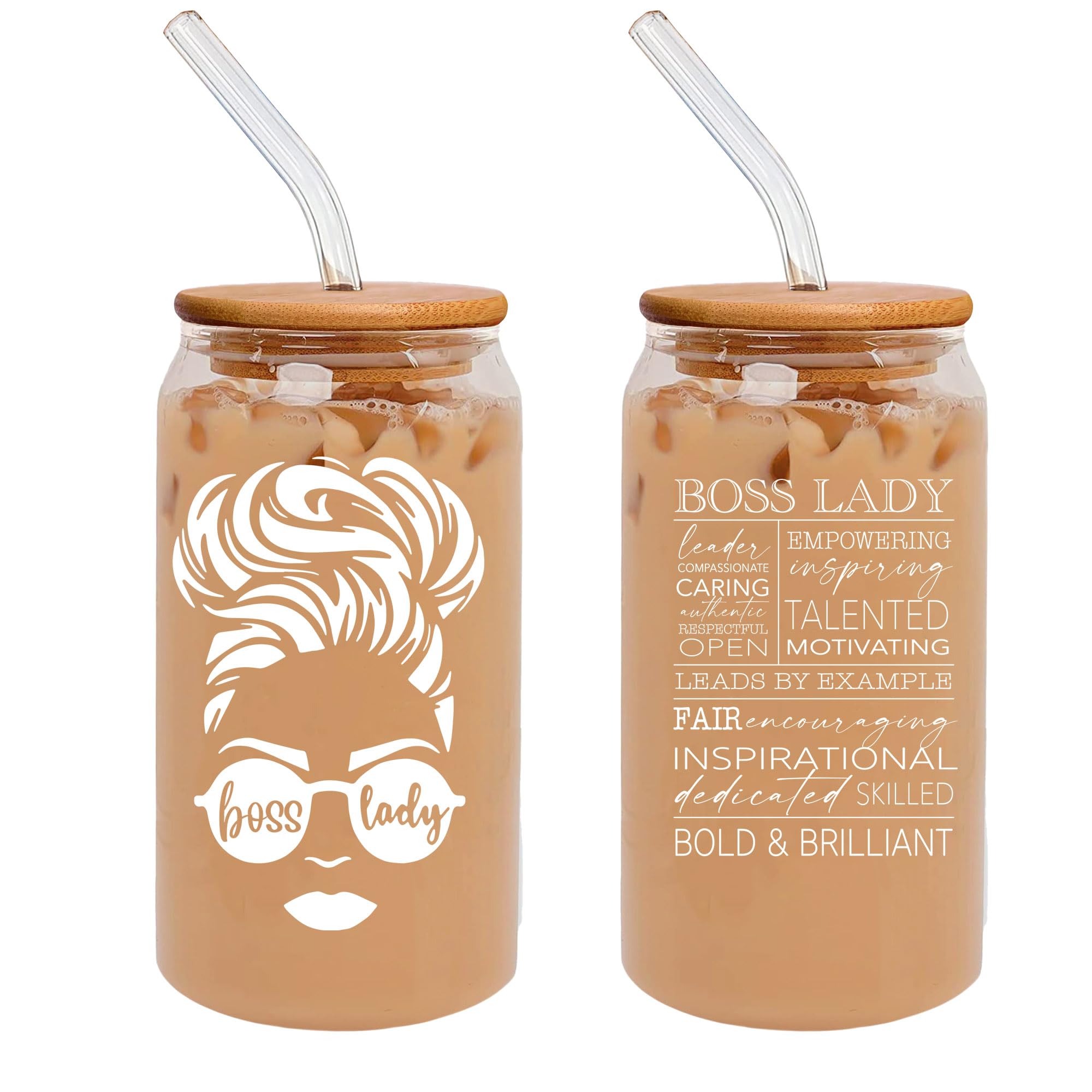 Boss Lady 16 Oz Glass Can Tumbler Gifts for Women - Present For Boss Woman - Funny Christmas, Birthday Gifts For Boss, Manager, Leader, Appreciation Gifts Coworkers,Colleagues, Women, Girl, Female