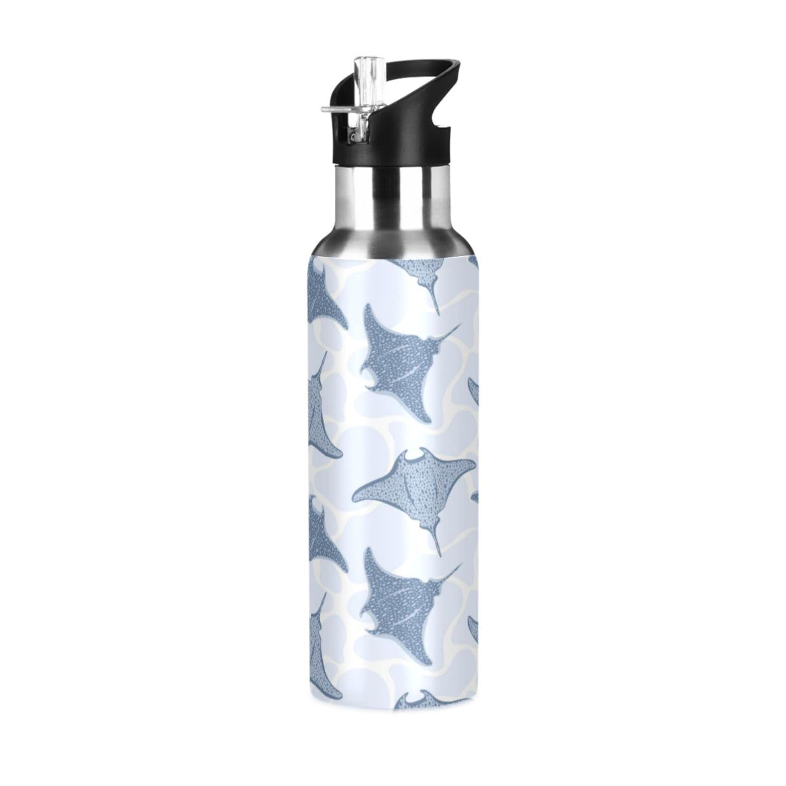 Dussdil Stingray Fishes Water Bottle Kid's Vacuum Insulated Tumblers Stainless Steel Cup BPA Free with Handle Straw Lid for Boys Girls Gifts 20 Oz